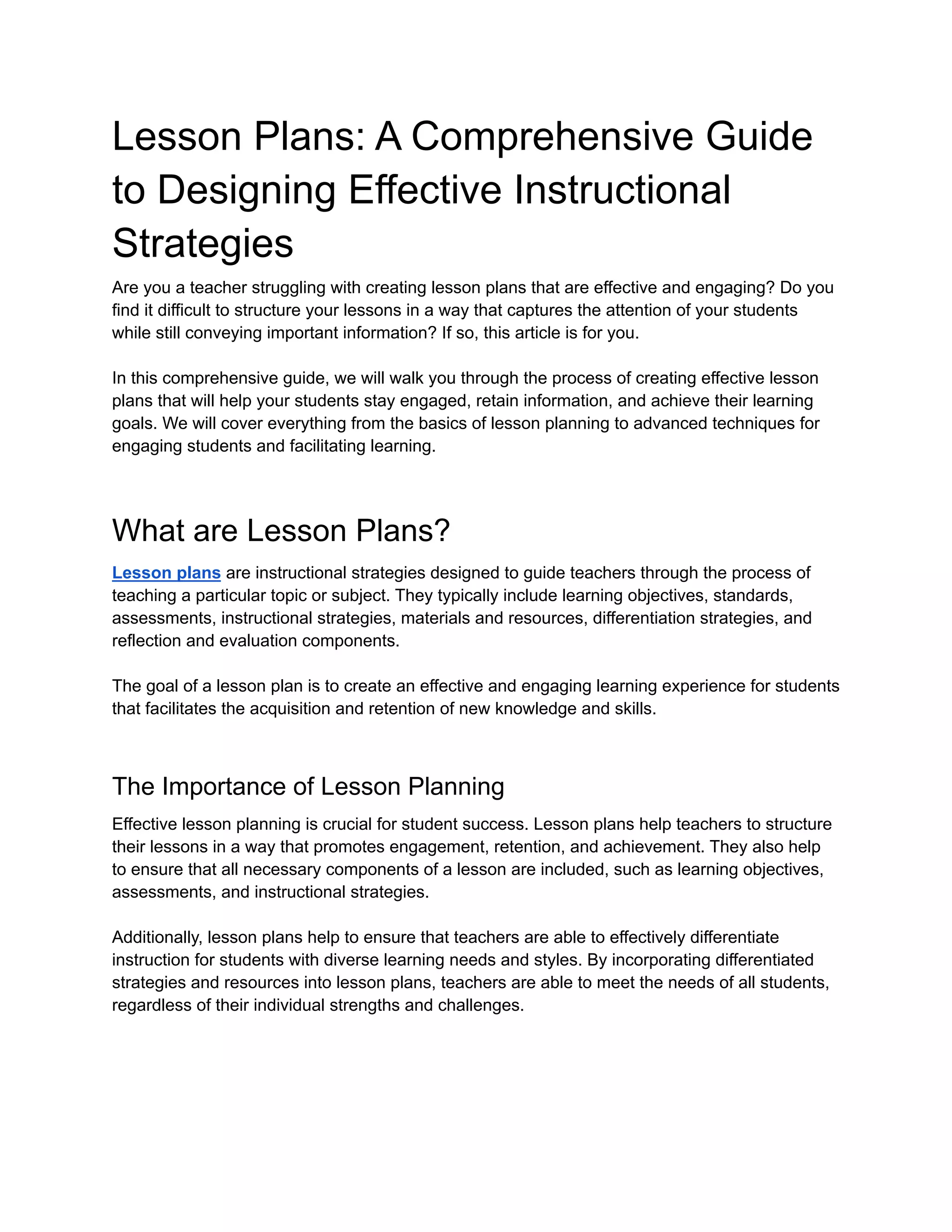 Lesson Plans | PDF