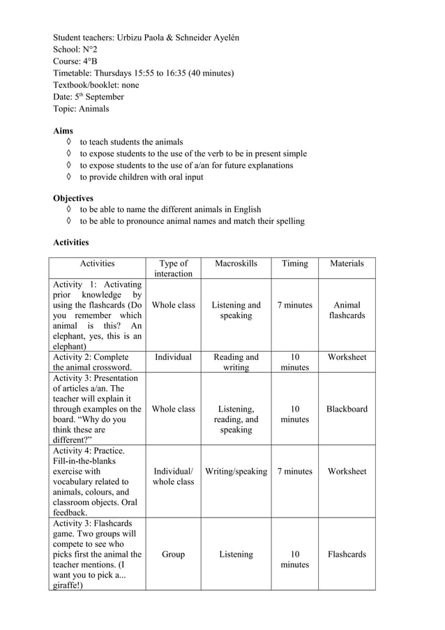 Lesson plans 1 & 2 copia | DOC | Pets