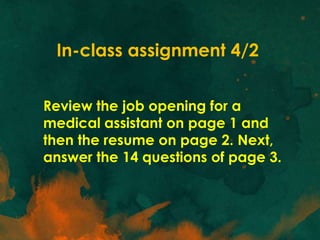 Lesson plans 4.2.12 | Resume Writing and Advice | Job Search