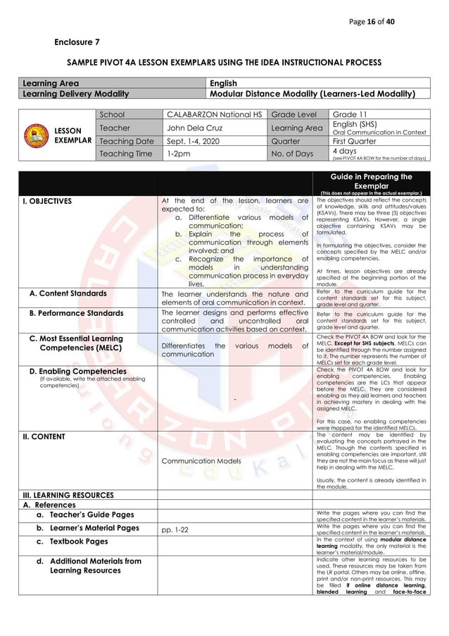 Lesson Plan Sample Lesson Exemplars 0001 | PDF