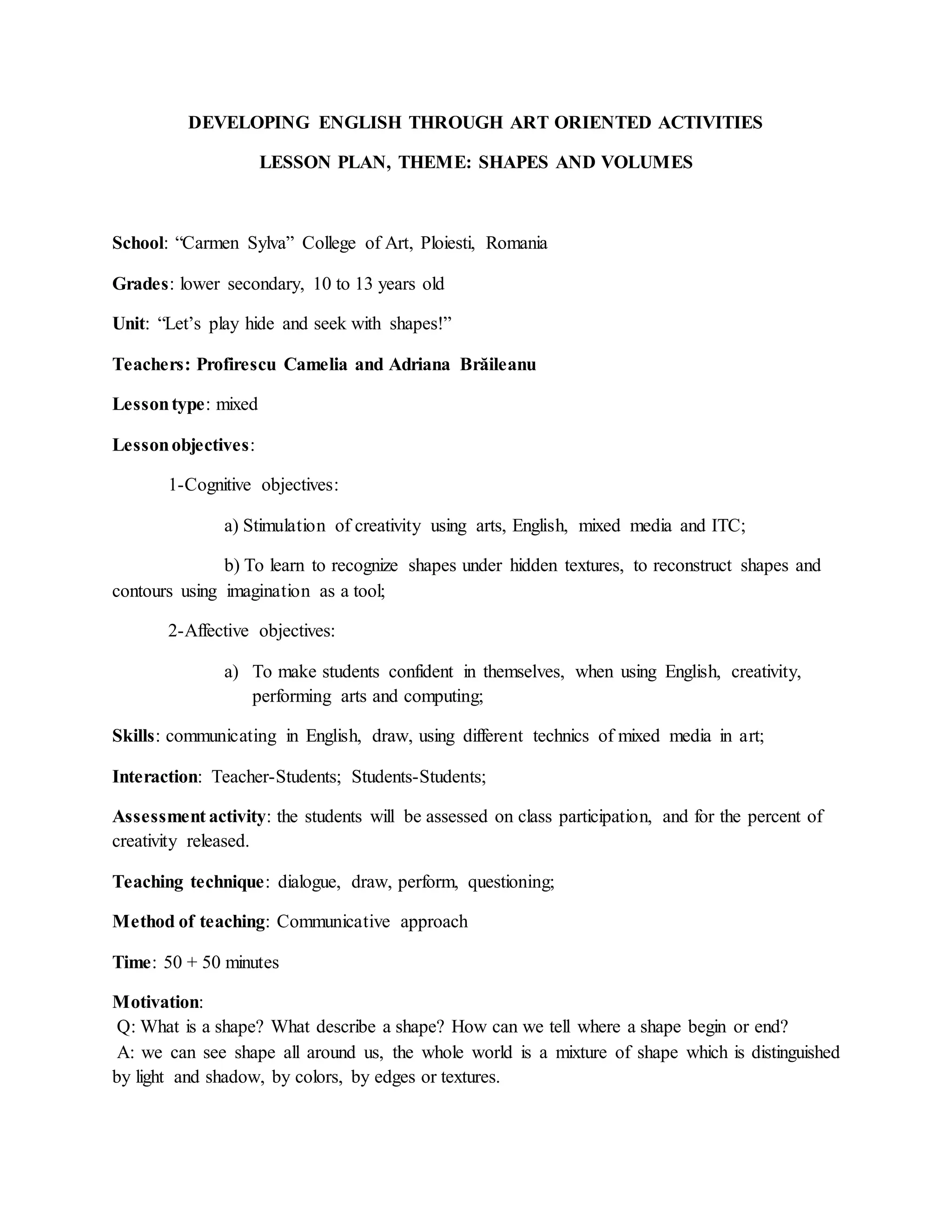 Let's play hide and seek with shapes LS RO1 | DOCX