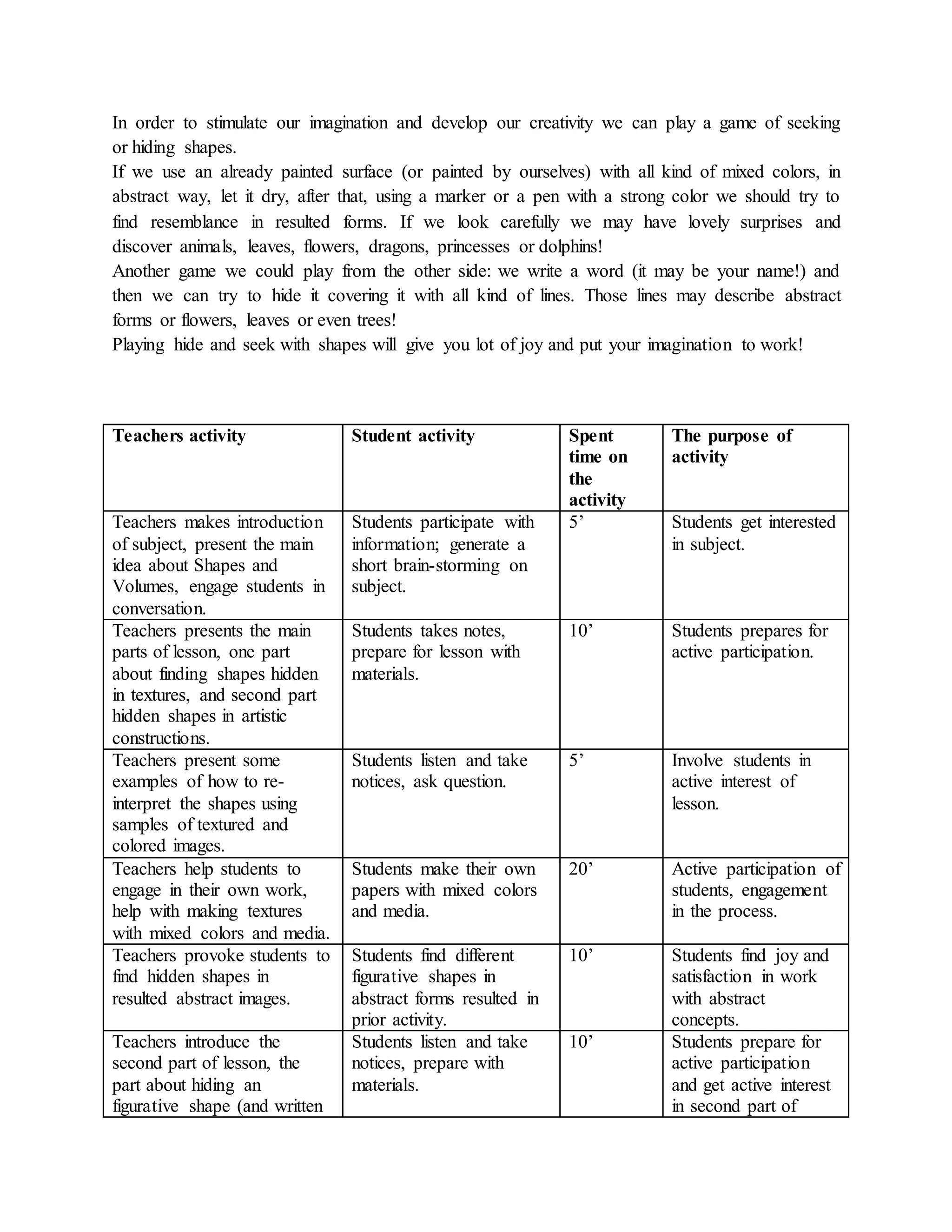 Let's play hide and seek with shapes LS RO1 | DOCX | Arts and Crafts ...