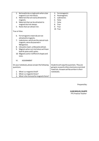 Lesson plan science magnetism | DOCX