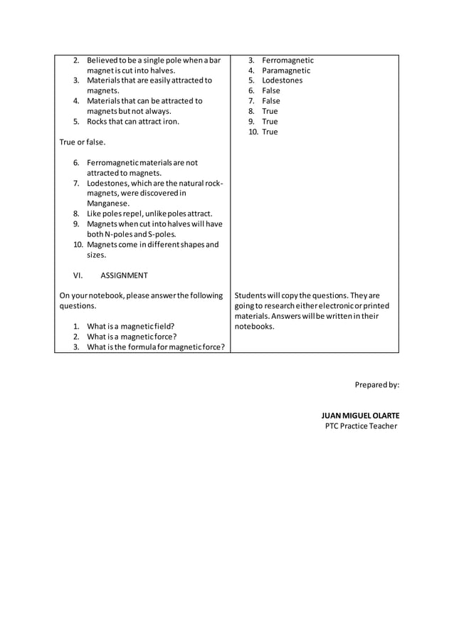 Lesson plan science magnetism | DOCX