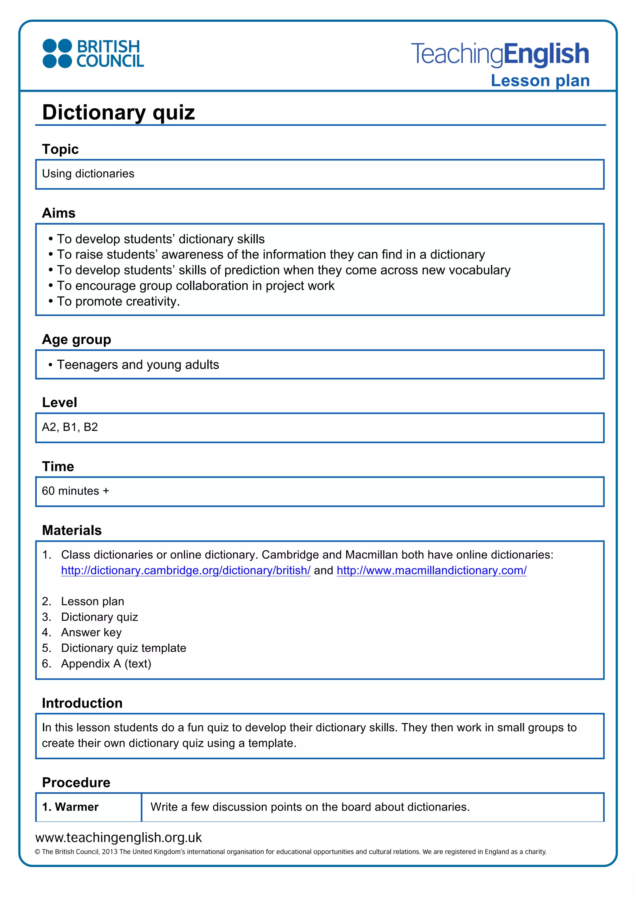 Lesson plan secondary_dictionary_skills | PDF
