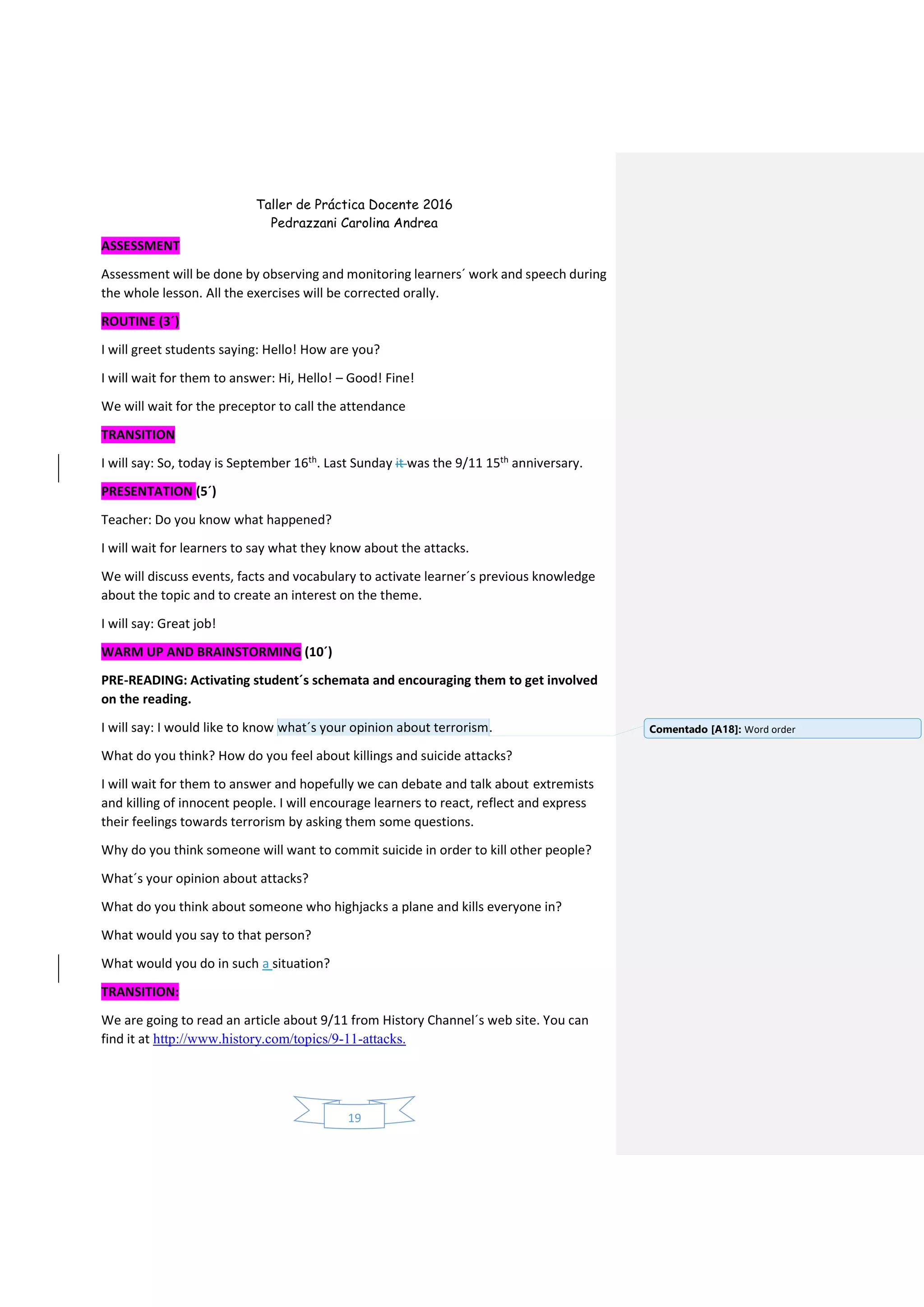 Lesson plans ens 1 caba | PDF | Educational Assessment | Education