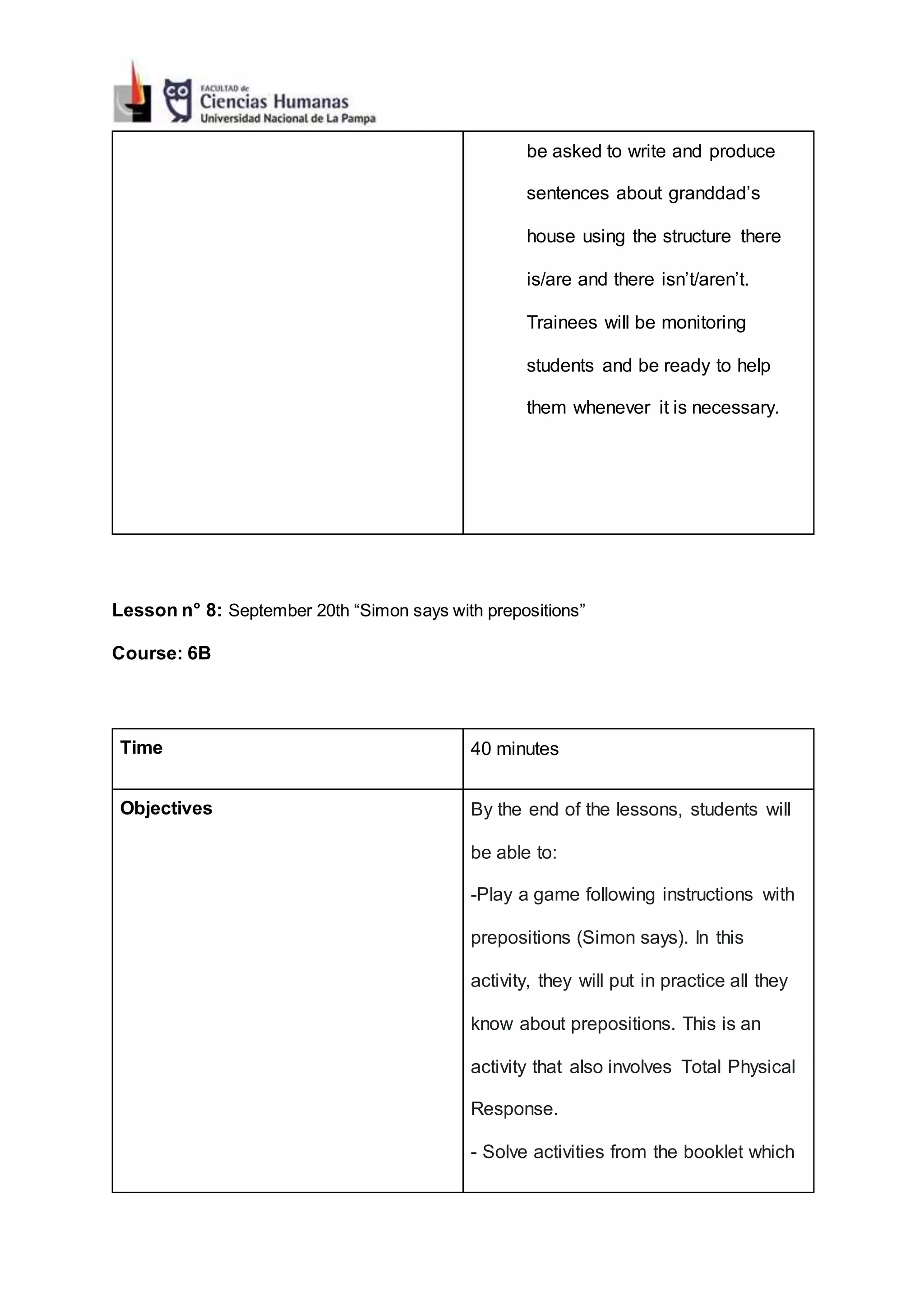 Lesson plan 7 & 8, september 18th and 20th, 6 b | PDF