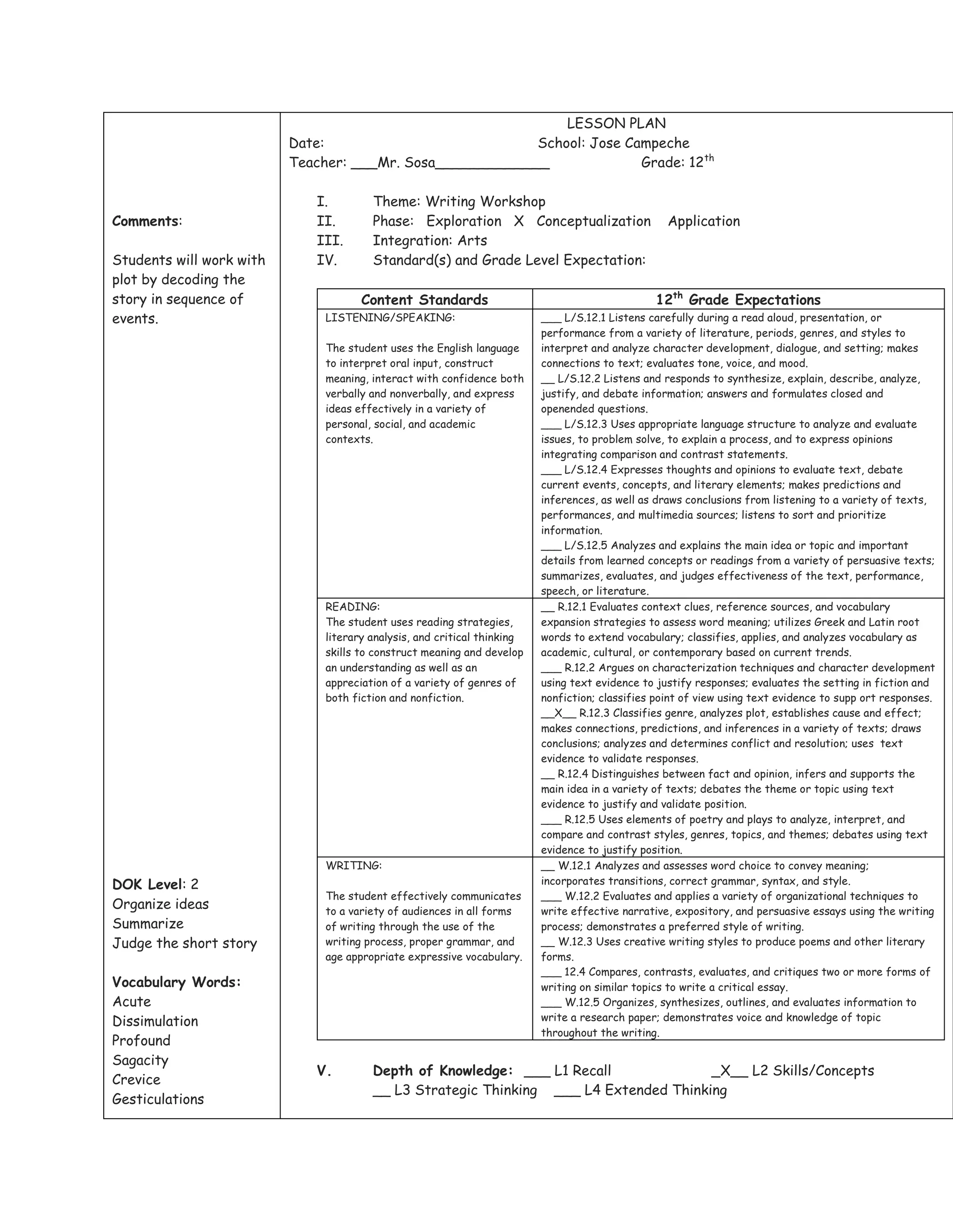 Lesson plan sequence of events | DOCX