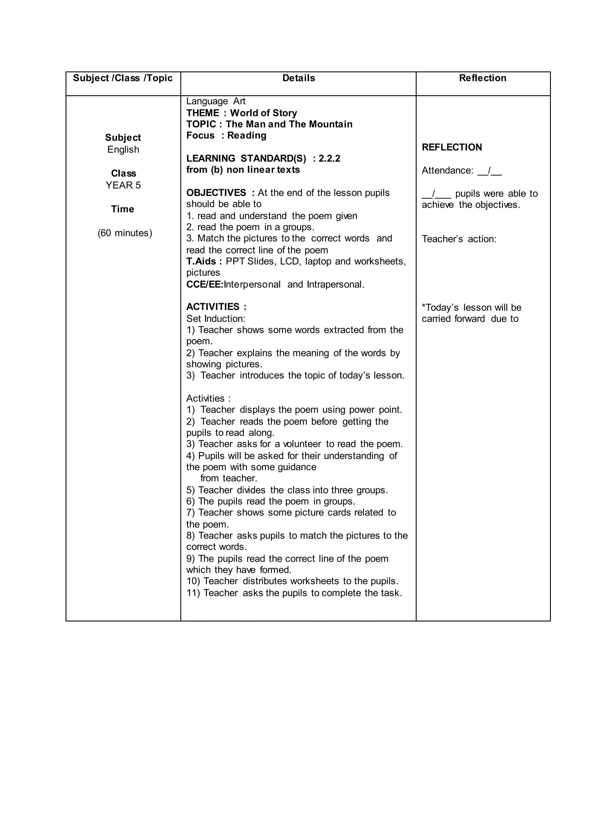 Lessonplans for literature Year 5 SK | PDF