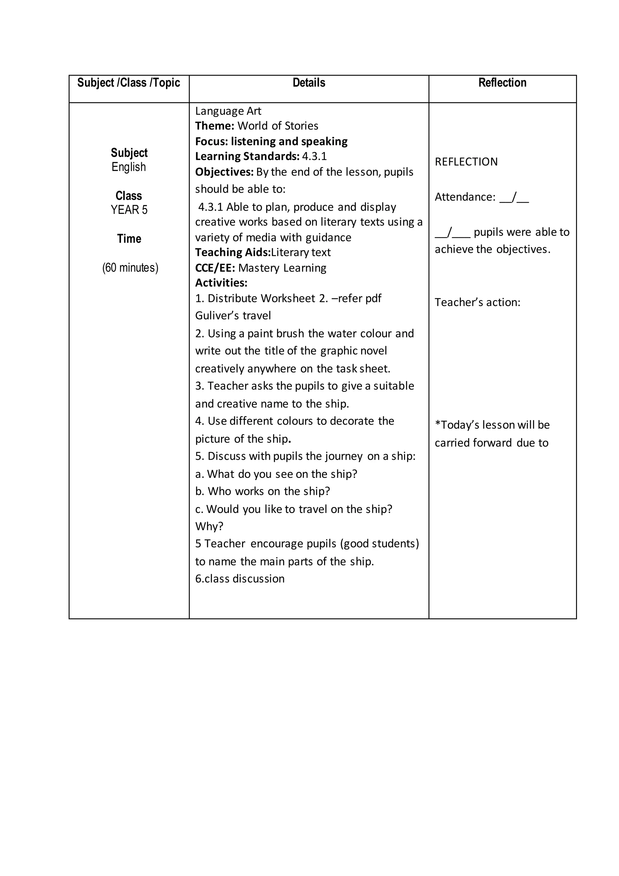Lessonplans for literature Year 5 SK | PDF