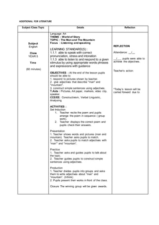 Lessonplans for literature Year 5 SK | PDF