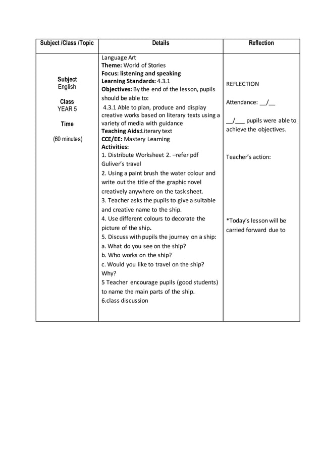 Lessonplans for literature Year 5 SK | PDF