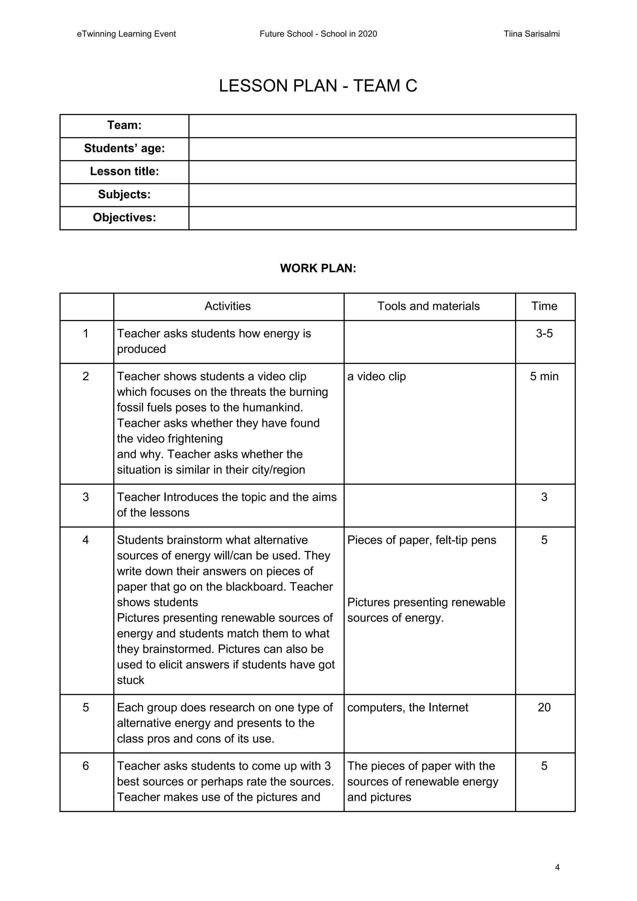 Lesson plans - Future school | PDF