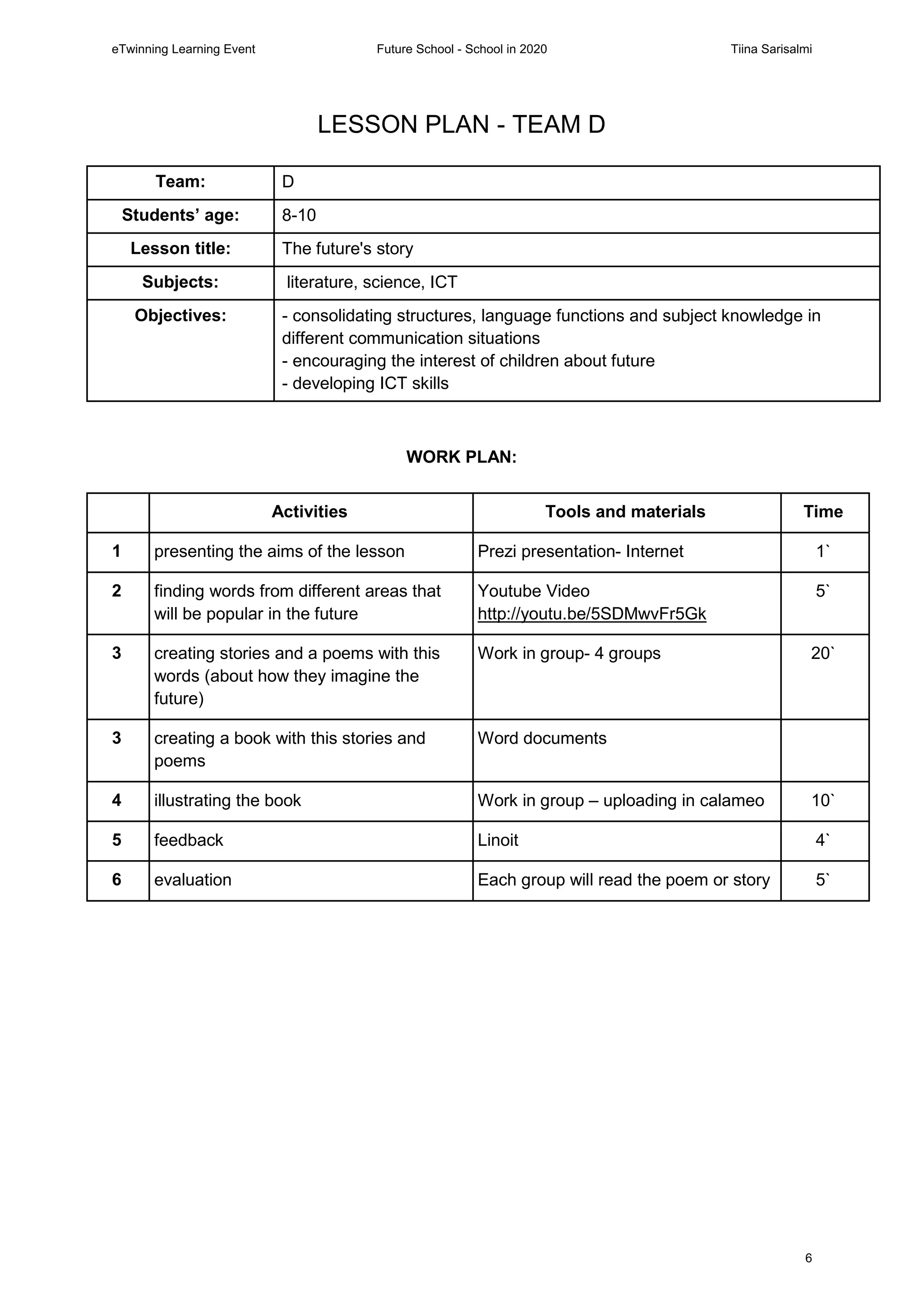 Lesson plans - Future school | PDF