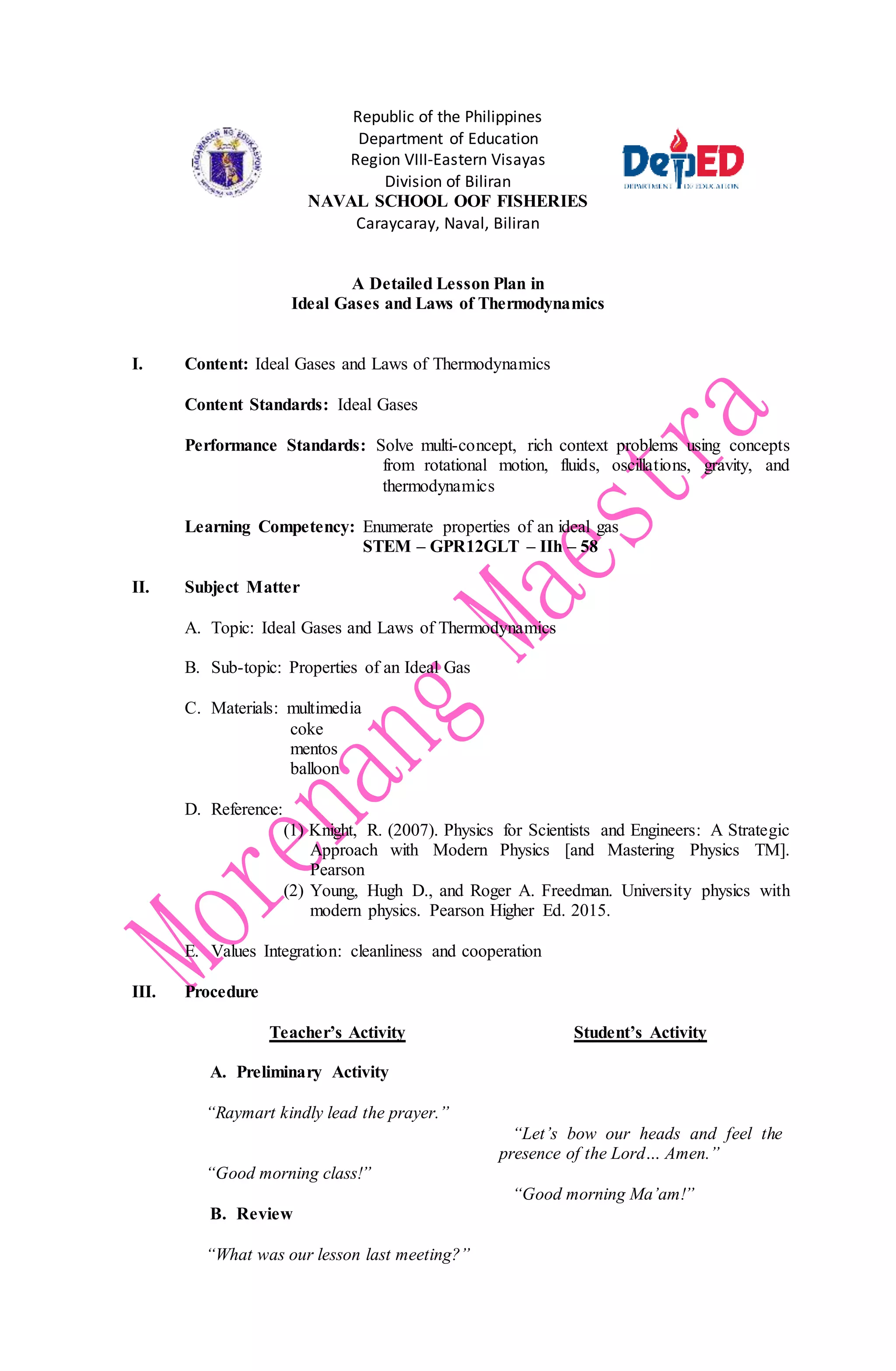 Sample Detailed Lesson plan in Physical Science (Senior High) | DOCX