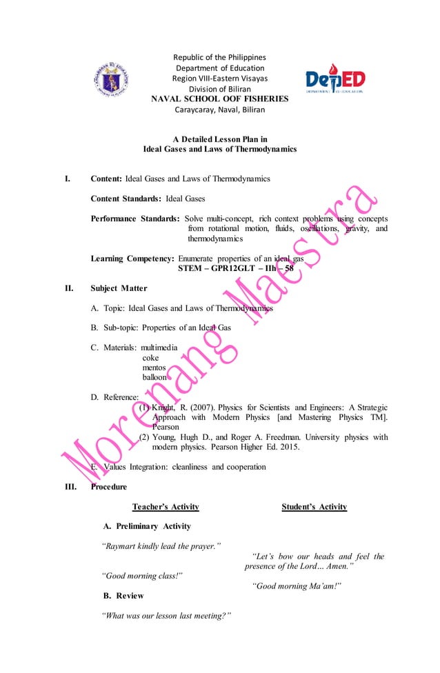 Sample Detailed Lesson plan in Physical Science (Senior High) | DOCX