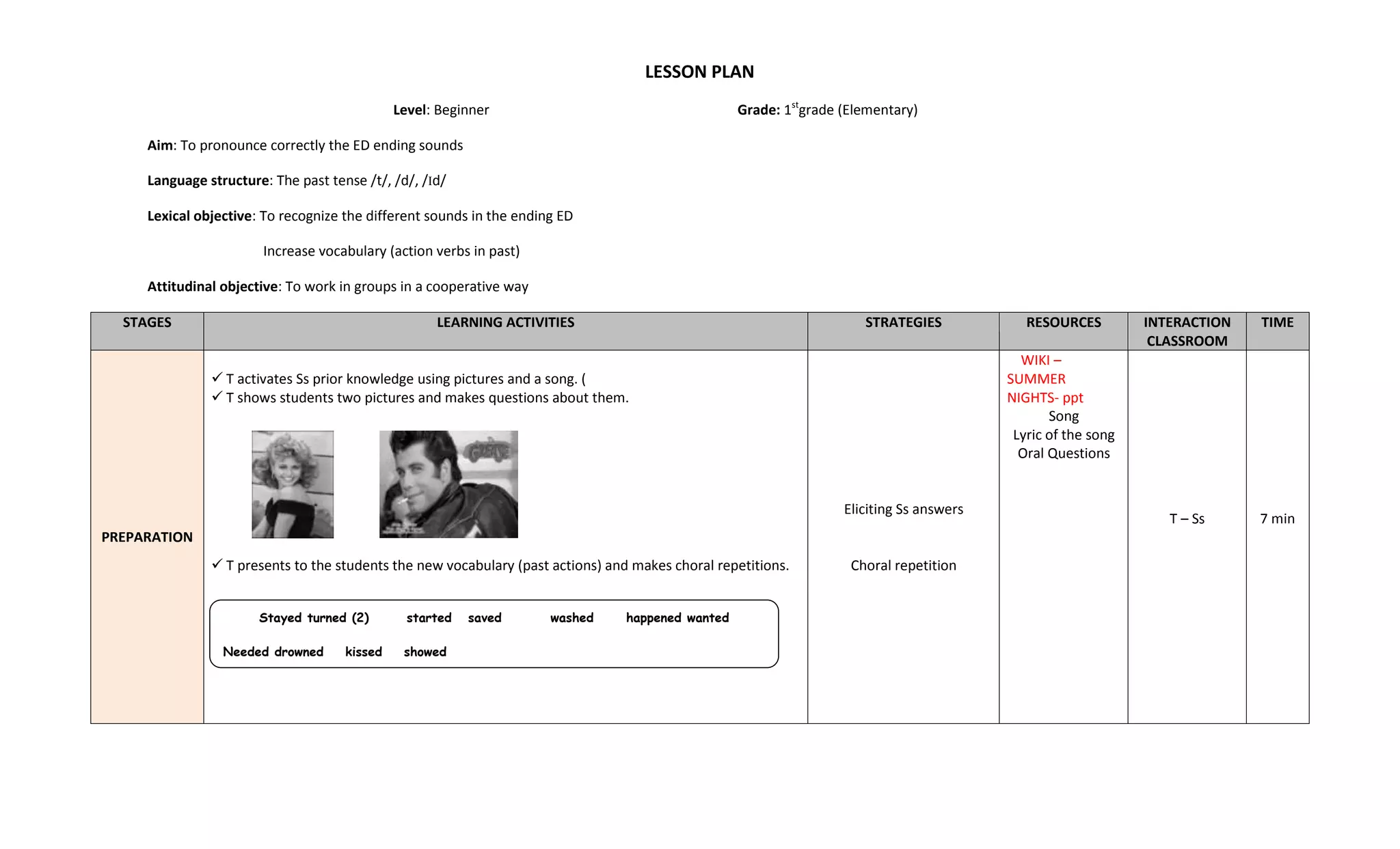 Lesson plan simple past | DOCX