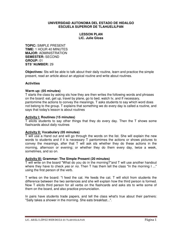 Simple Present Lesson Plan For Beginners Simple Present Lesson Plan For Beginners
