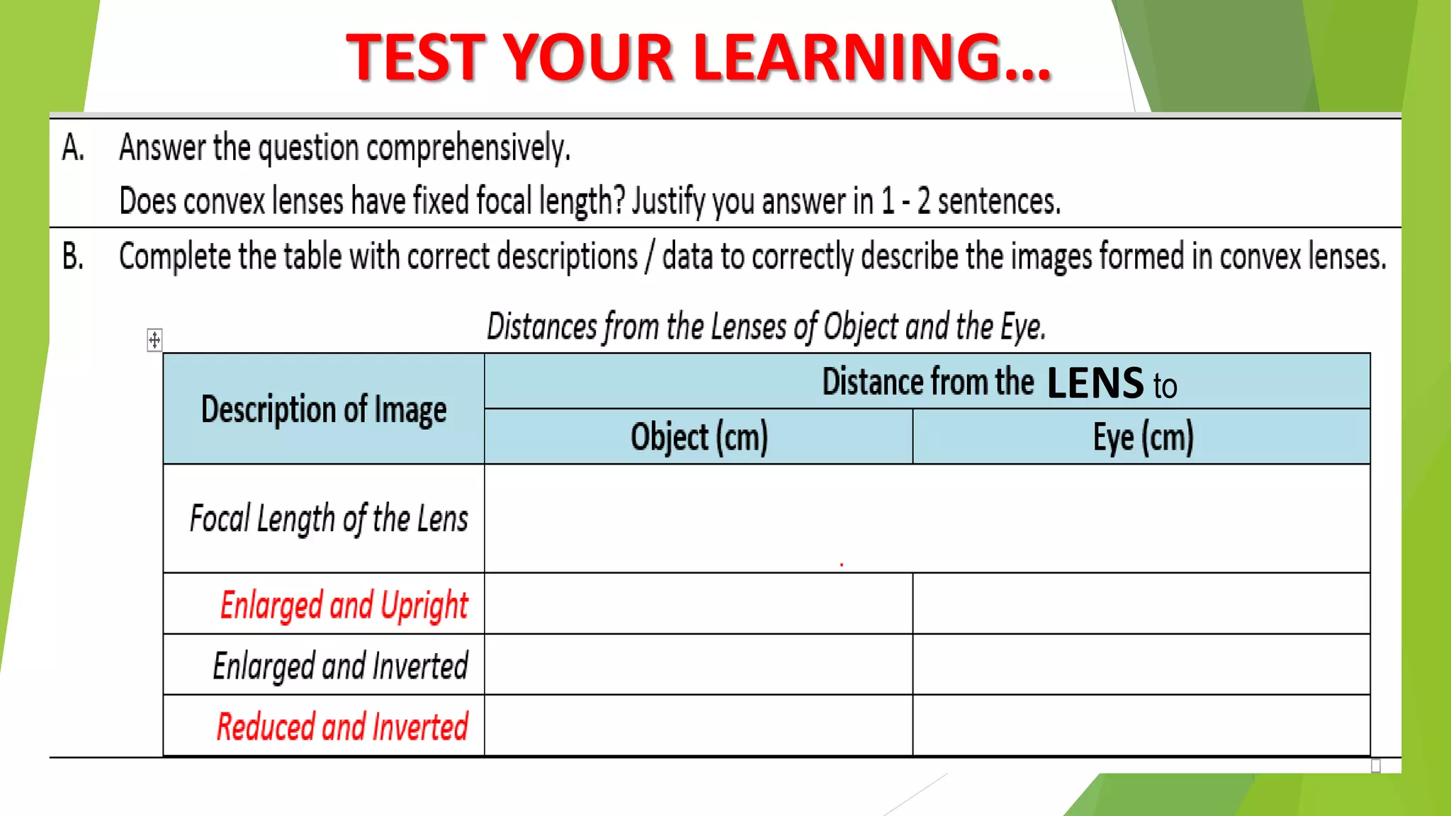 Lesson plans in science 10 - lessonguide (images in lenses) | PPTX