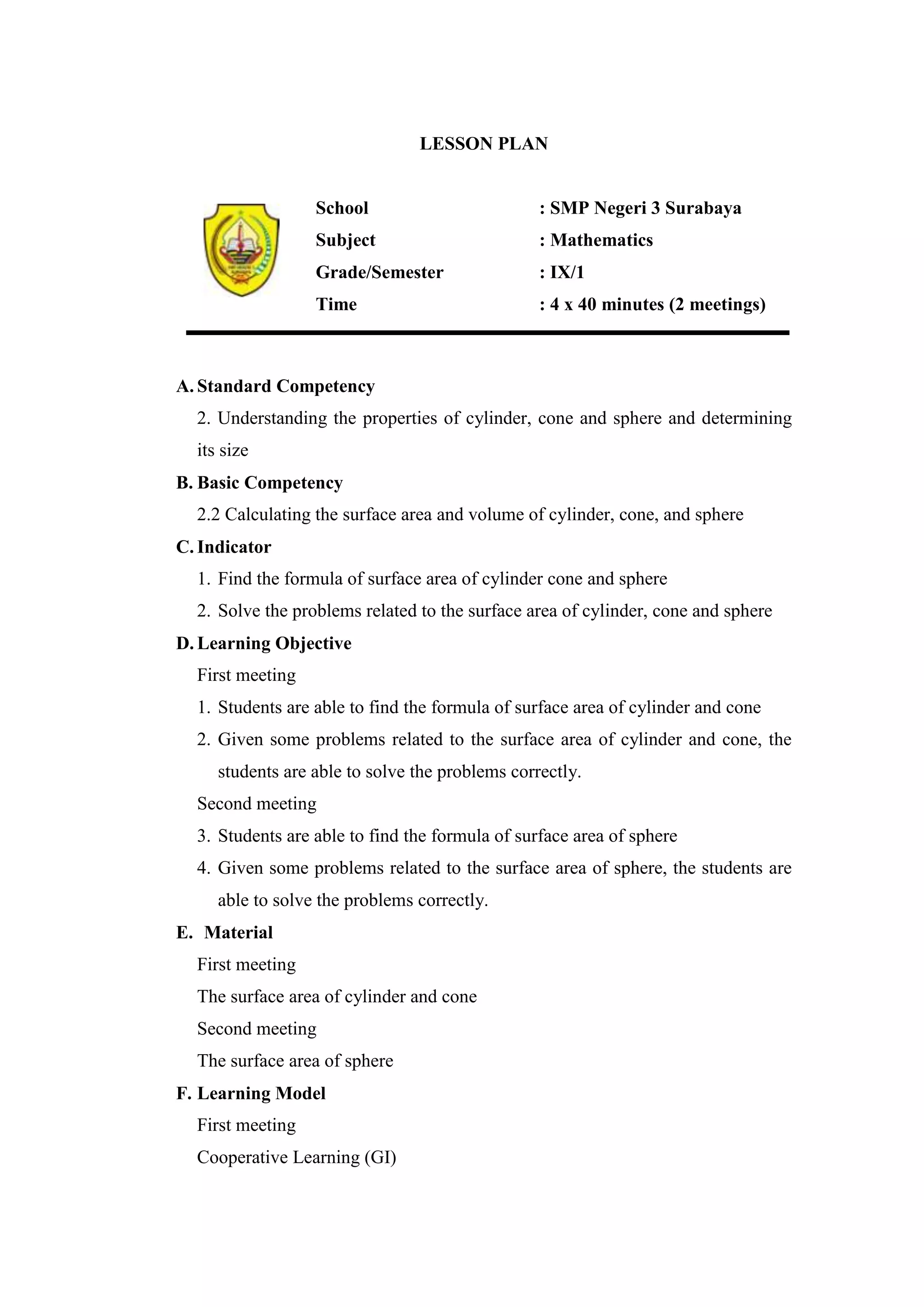 Lesson plan surface area | DOCX