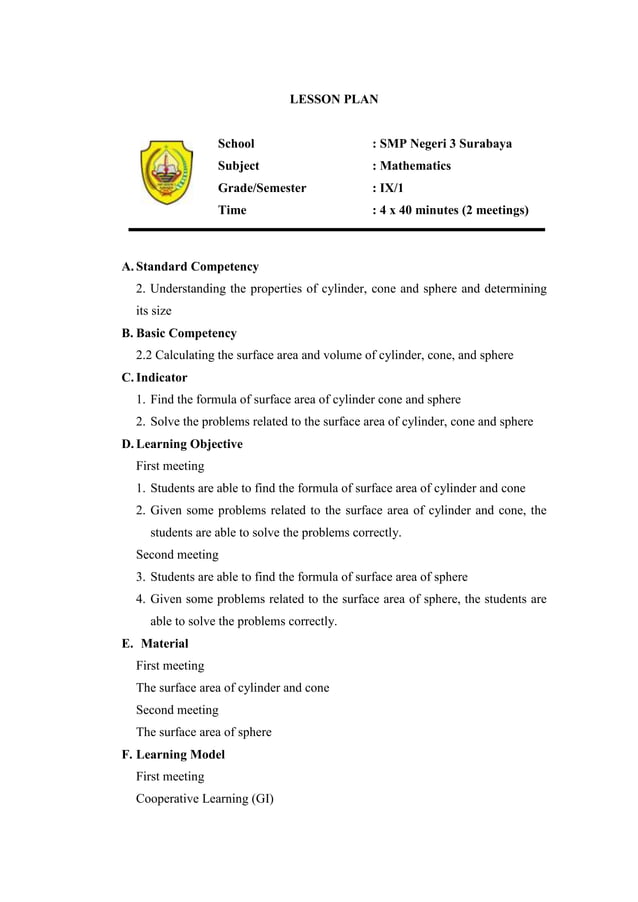 Lesson plan surface area | DOCX