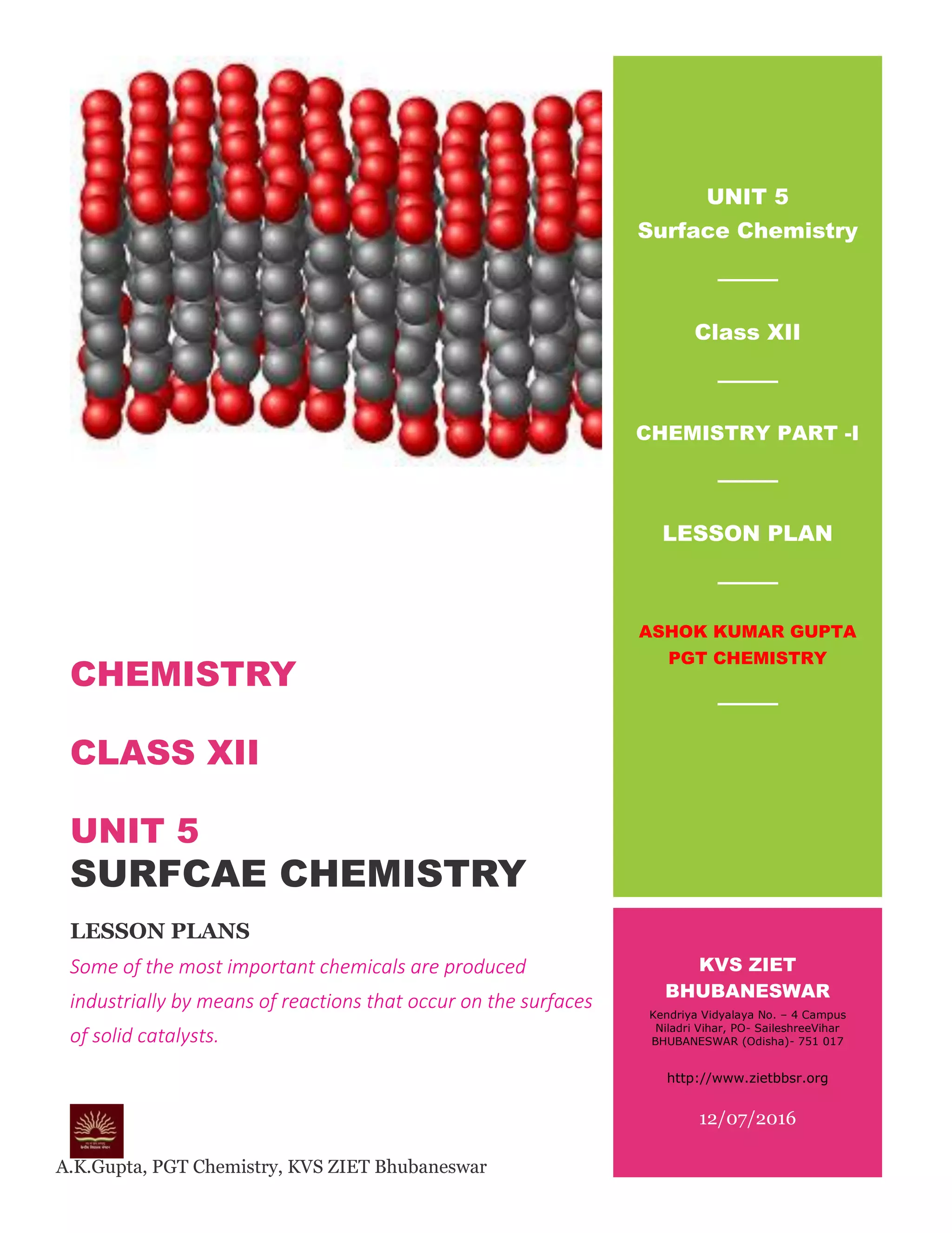 Lesson Plan Surface Chemistry Class XII , CBSE | PDF