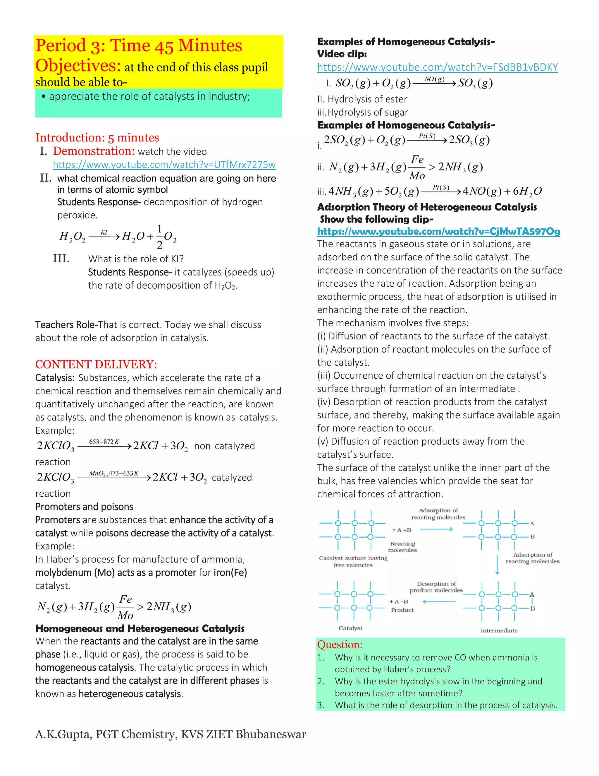 Lesson Plan Surface Chemistry Class XII , CBSE | PDF