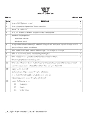Lesson Plan Surface Chemistry Class XII , CBSE | PDF