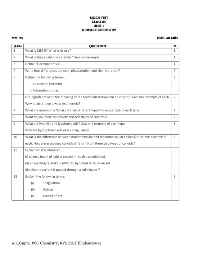 Lesson Plan Surface Chemistry Class XII , CBSE | PDF | Chemistry | Science