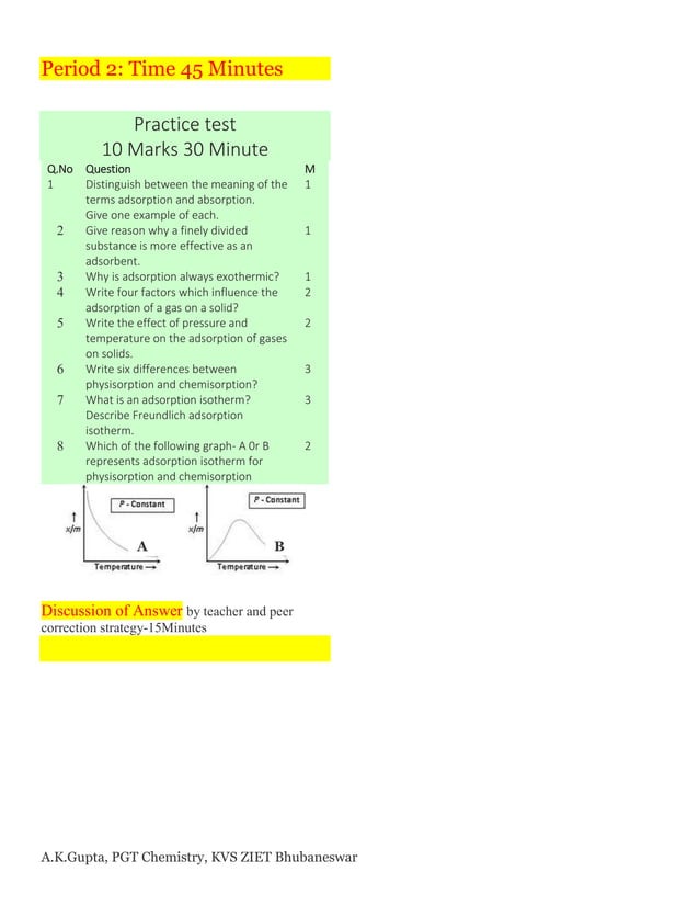 Lesson Plan Surface Chemistry Class XII , CBSE | PDF | Chemistry | Science