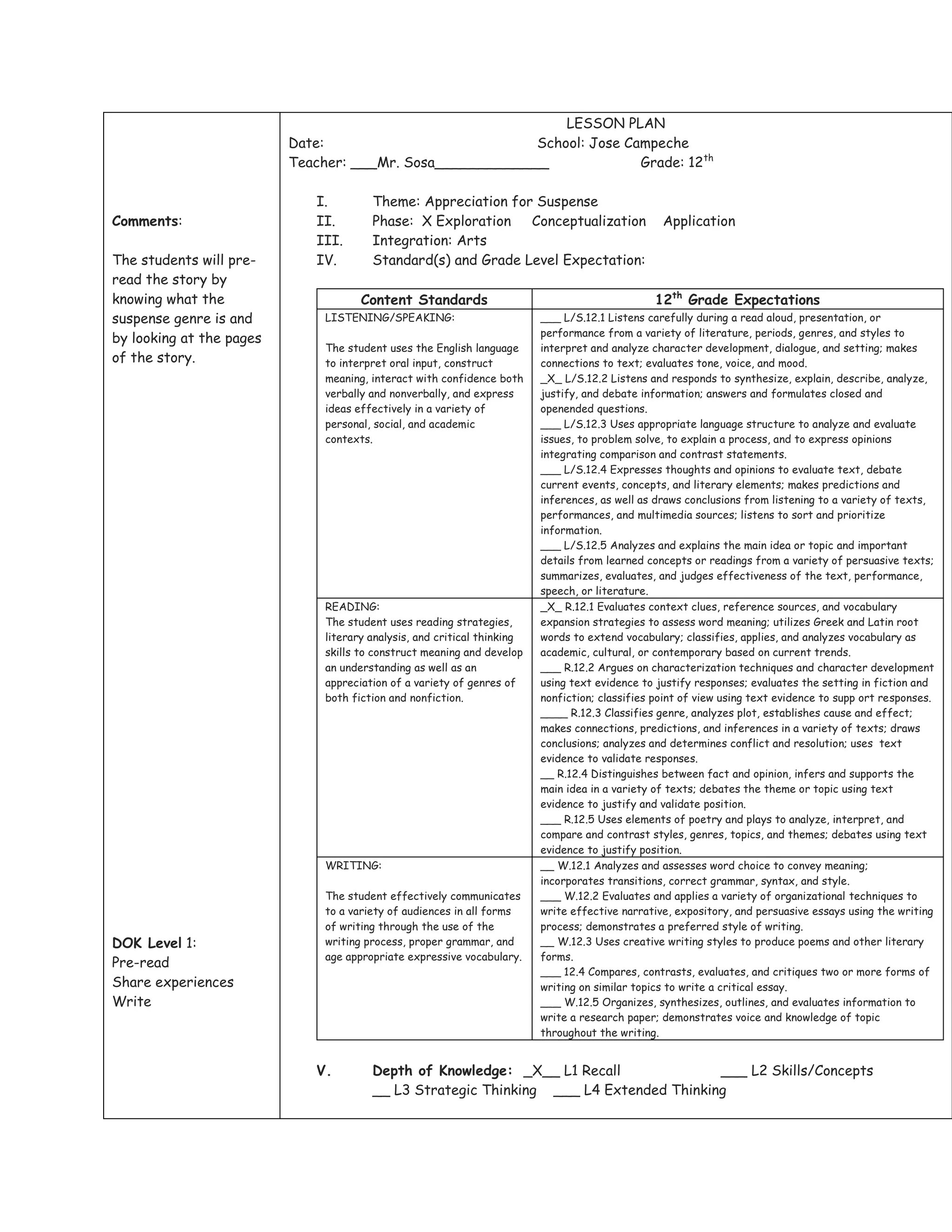 Lesson plan suspense genre | DOCX