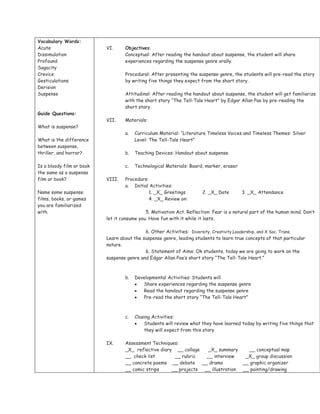 Lesson plan suspense genre | DOCX