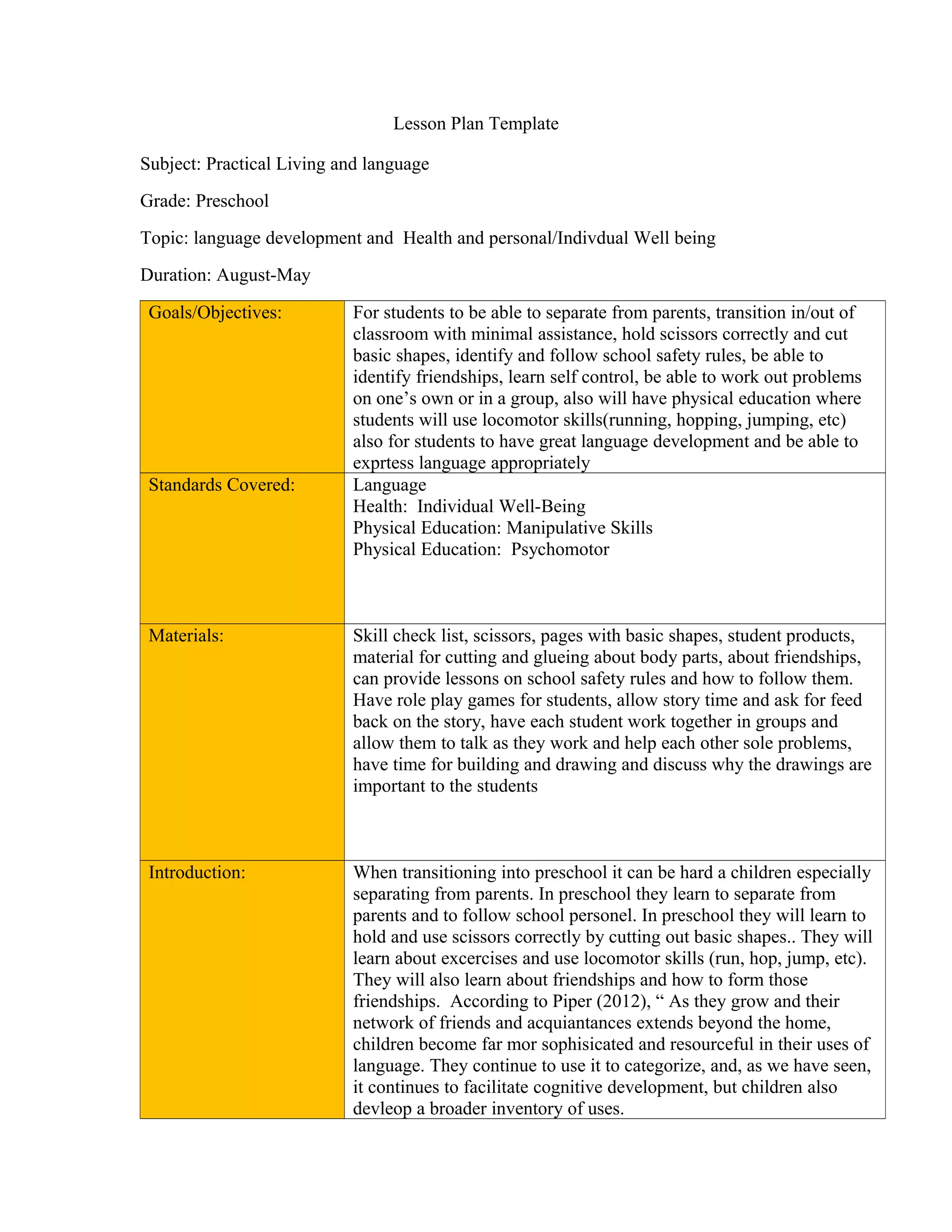 Lesson plan template | DOC