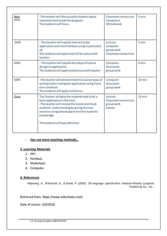 Lesson plan template | DOCX | Programming Languages | Computing