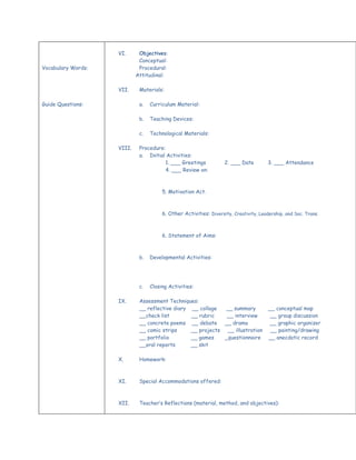 Lesson plan template 12 blue | DOCX | Education