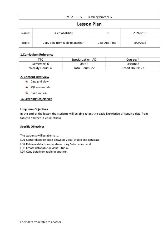 Lesson plan template
