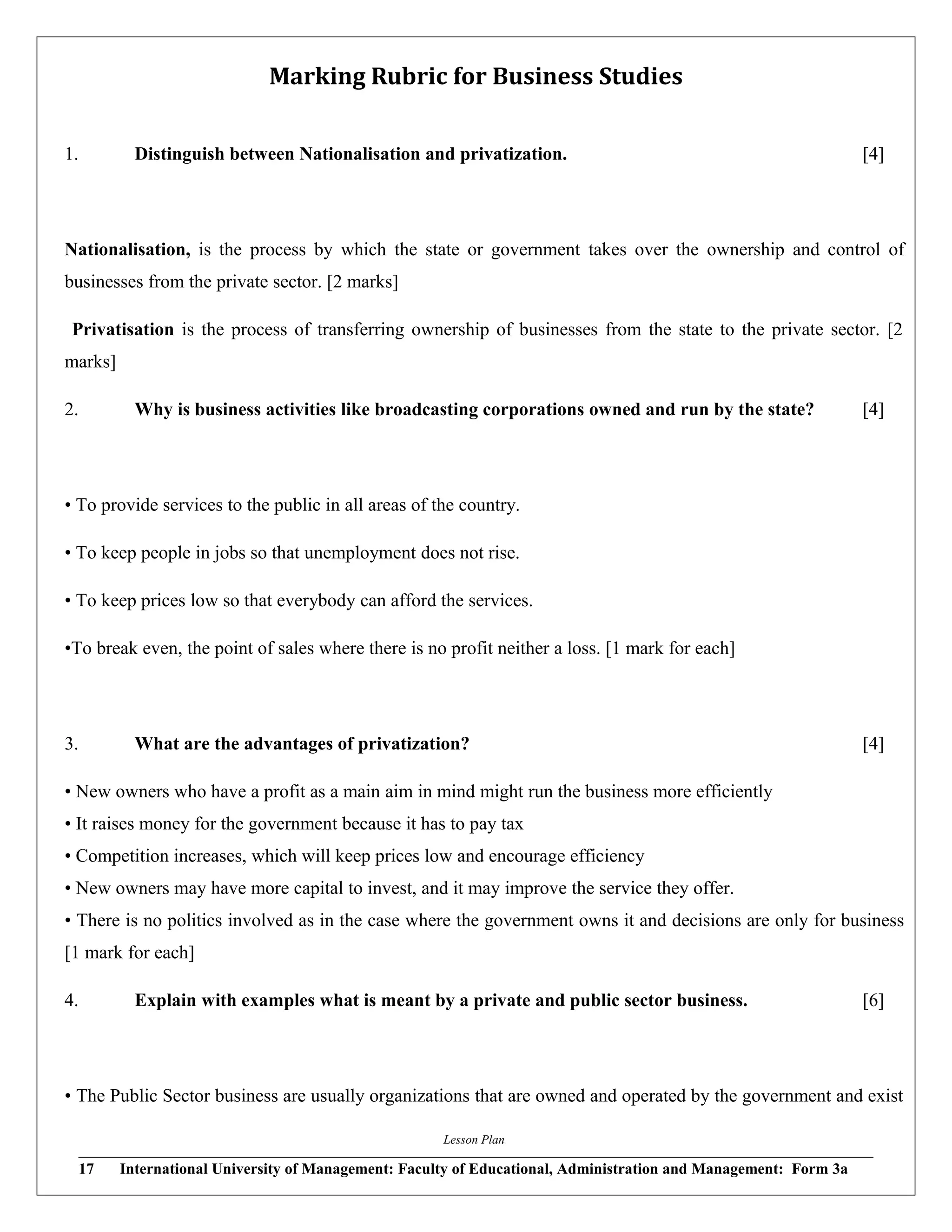 Lesson plan template Economics grade 12 | DOC