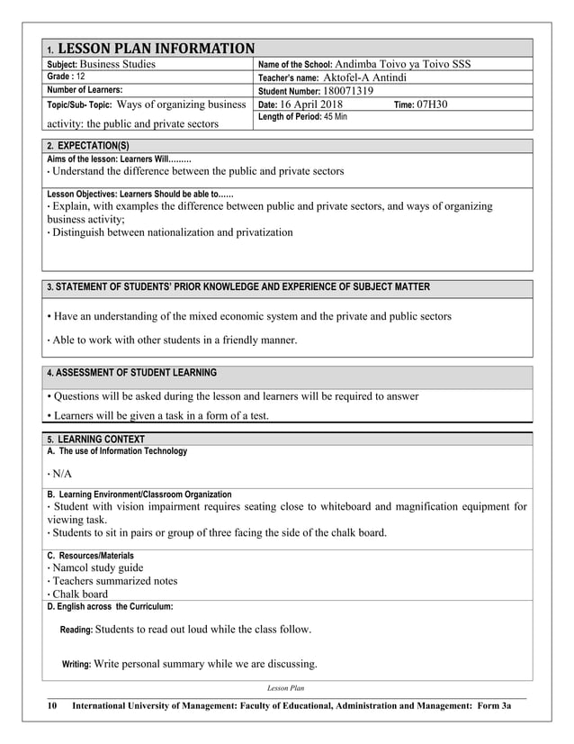 Lesson plan template Economics grade 12 | PDF