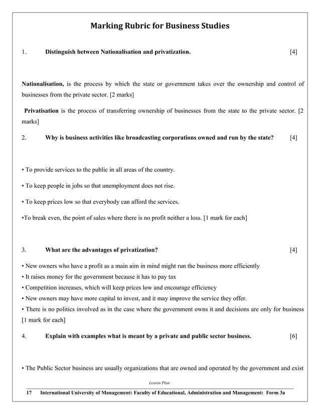Lesson plan template Economics grade 12 | PDF