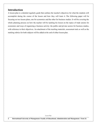Lesson plan template Economics grade 12 | DOC