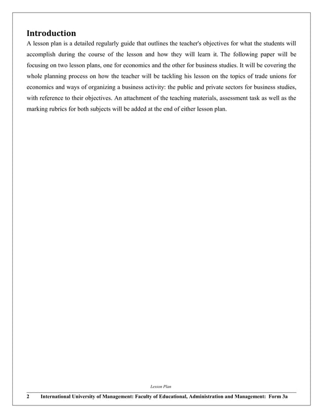 Lesson plan template Economics grade 12 | PDF