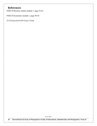Lesson plan template Economics grade 12 | DOC