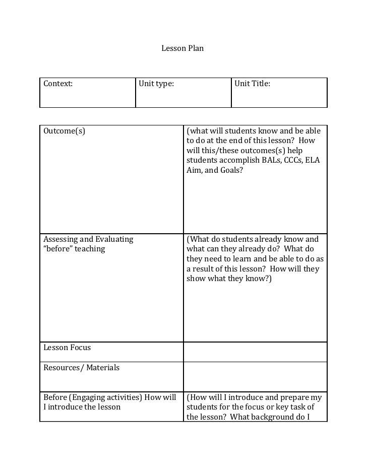 Lesson plan template with examples