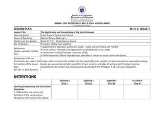 LESSON PLAN Term 1 Week 1 Social Science | DOCX