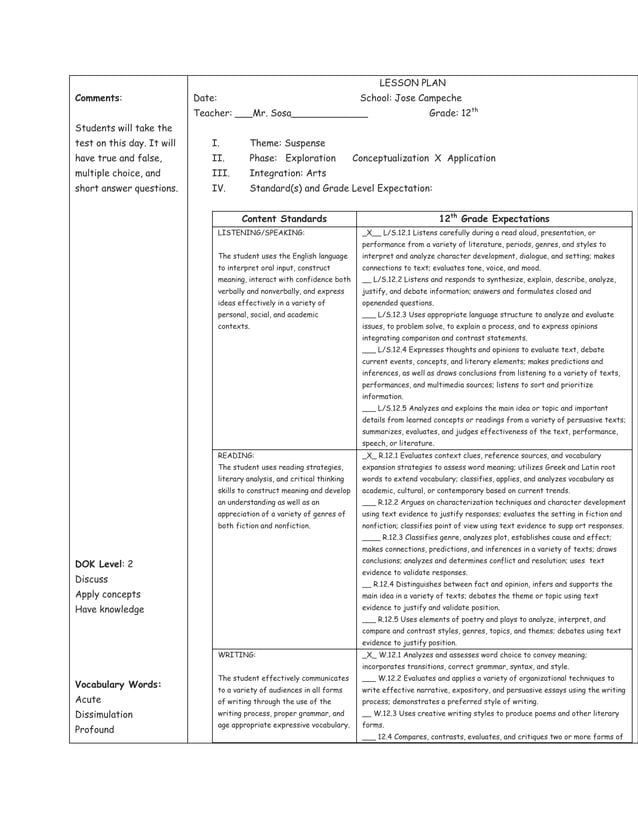 Lesson Plan The Test Pdf