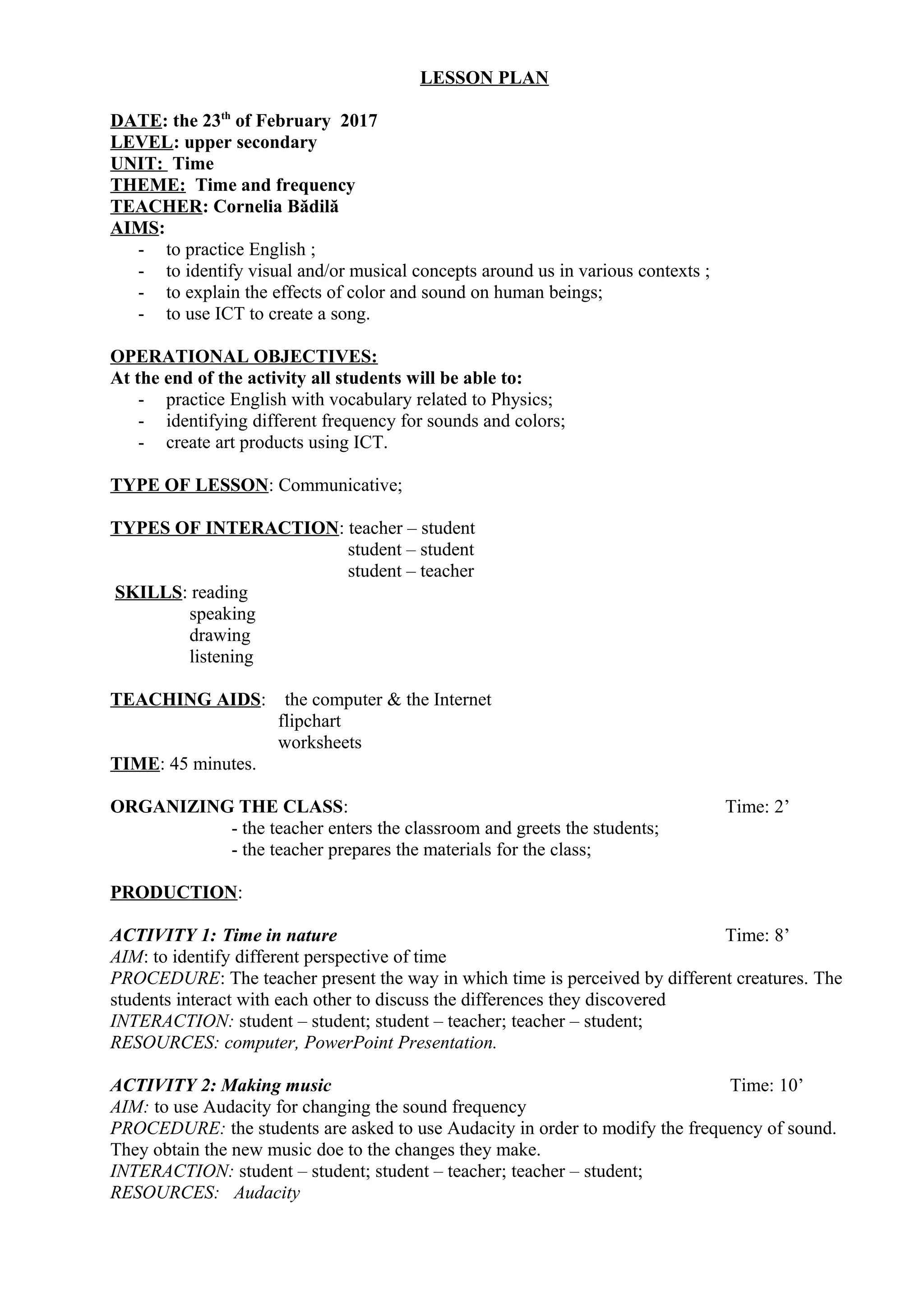 Lesson plan time physics | DOC