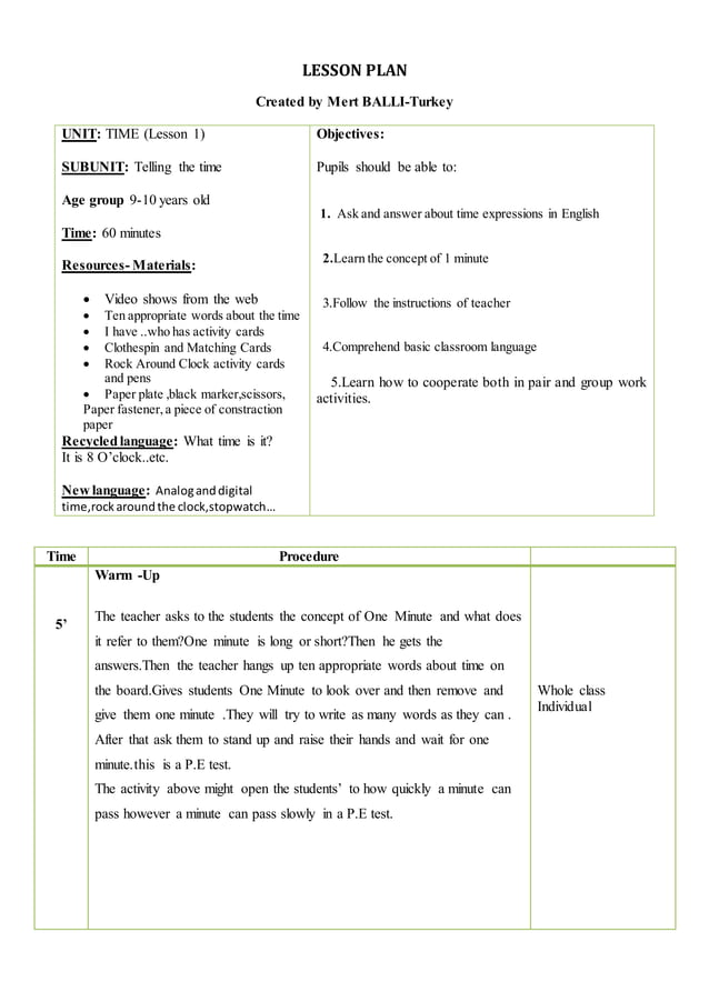 Lesson plan time 1 | DOCX