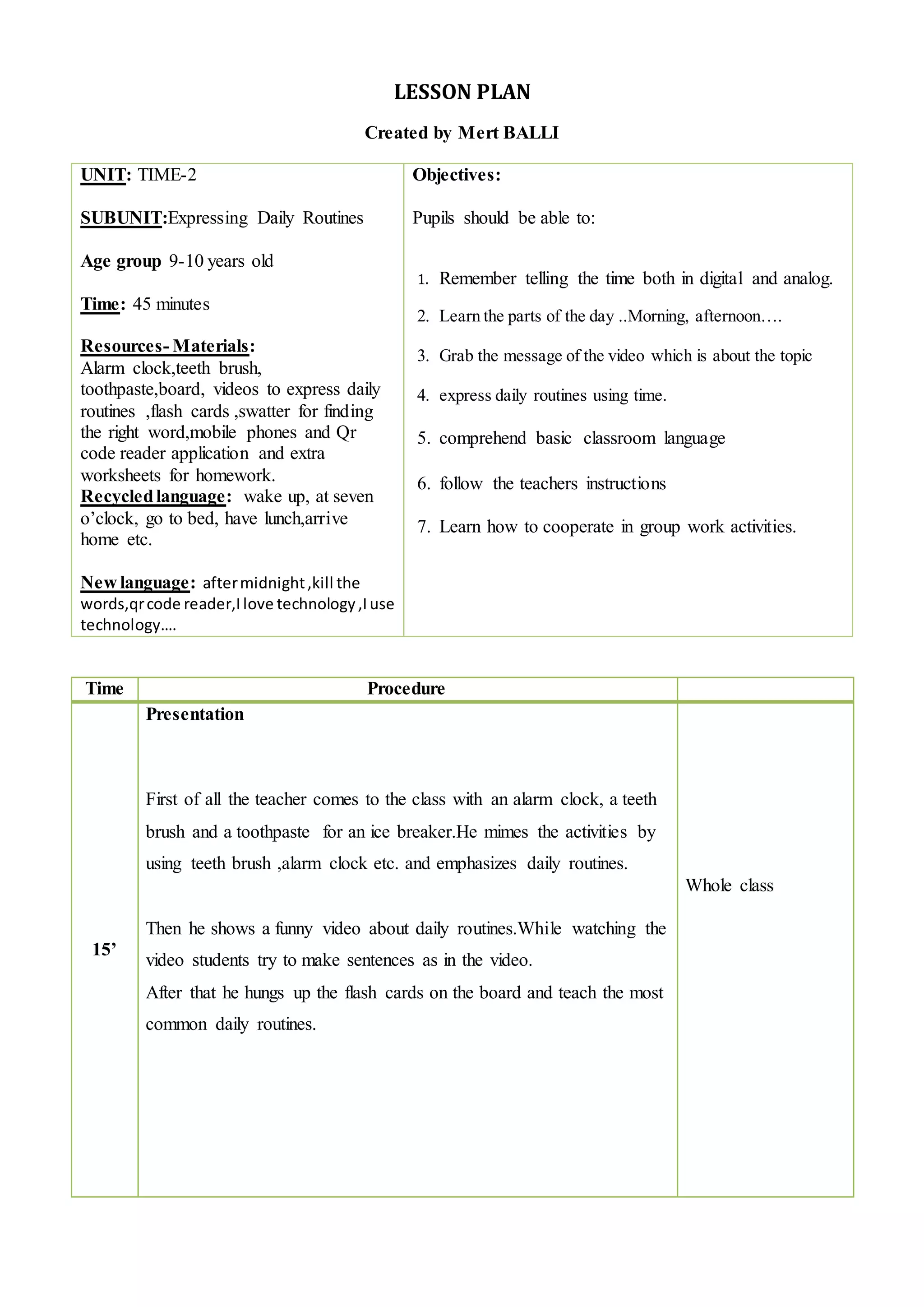 Lesson plan time 2 mert | DOCX