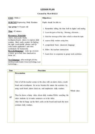 Lesson plan time 2 mert | DOCX