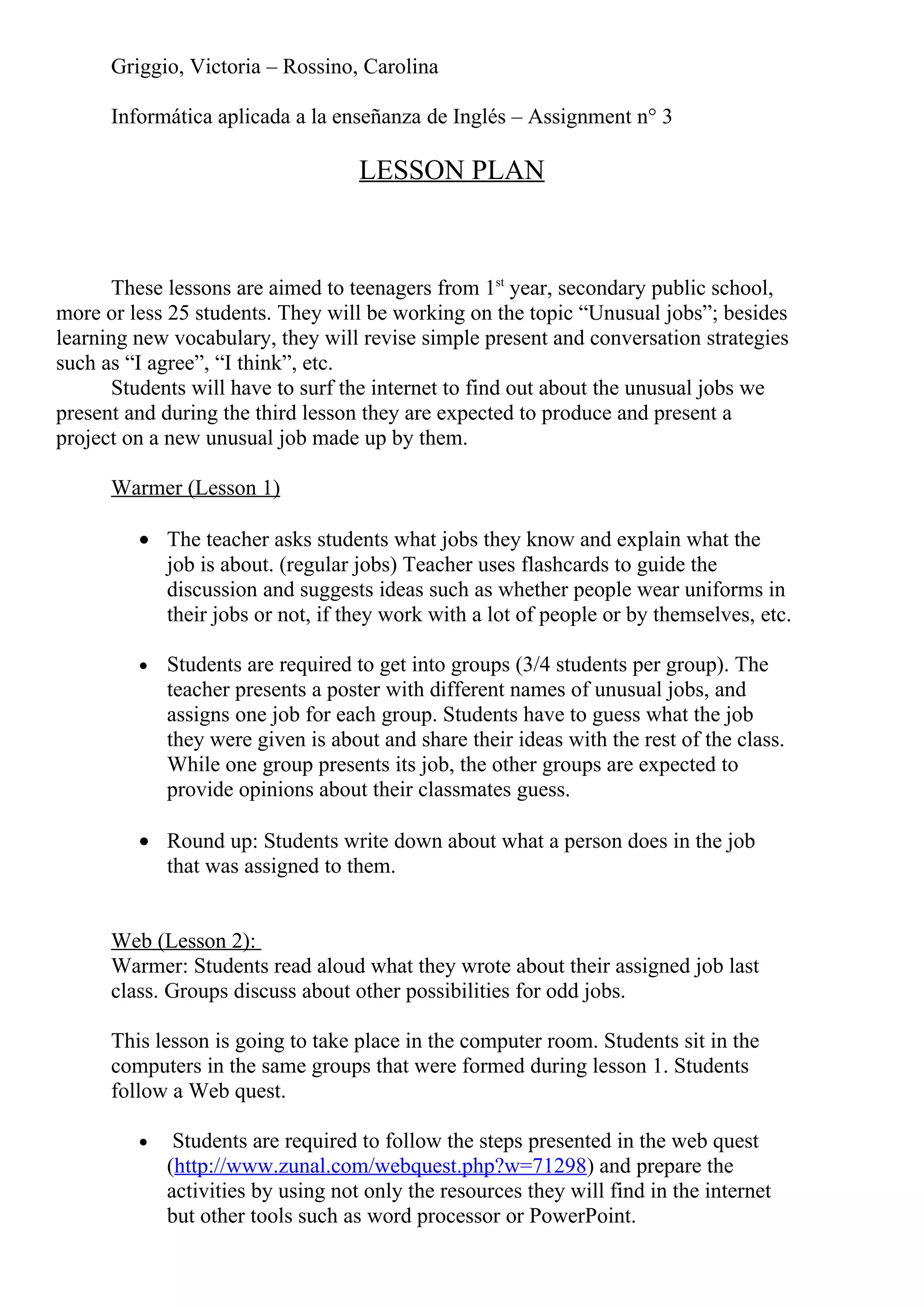 Lesson plan tp 3 | DOC